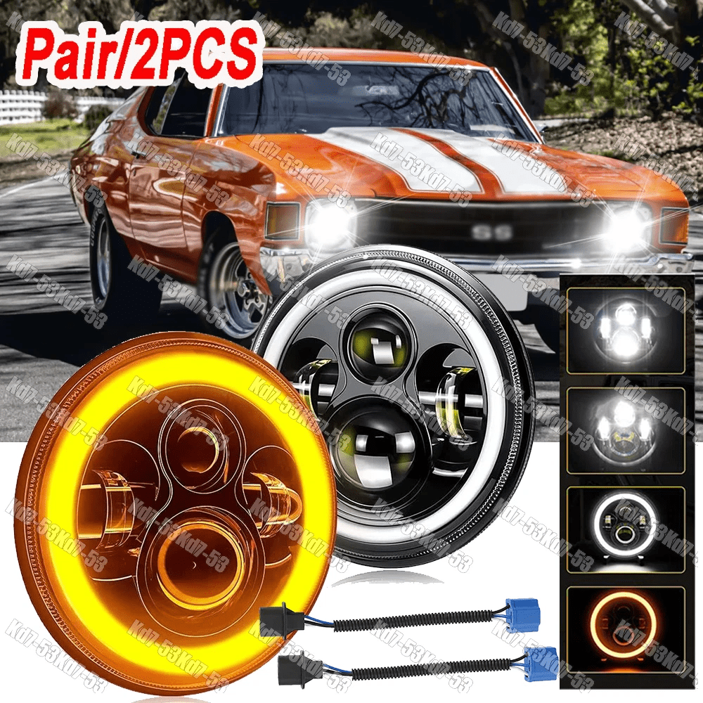 Pair 7inch Round Halo LED Headlights HI/LO For Chevy Chevelle 1971 1972 ...