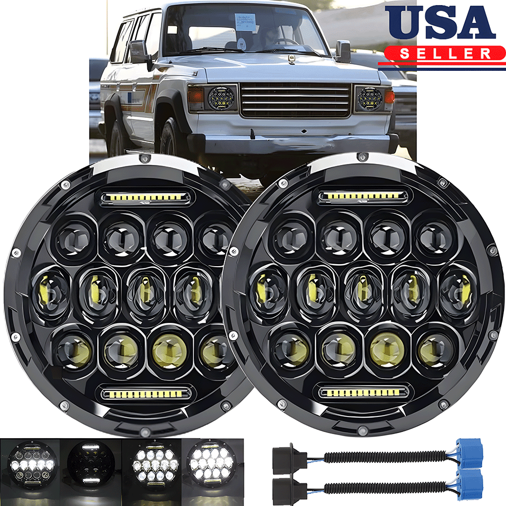 Pair 7inch Round Led Headlights For TOYOTA LAND CRUISER FJ40 FJ60 J80 ...