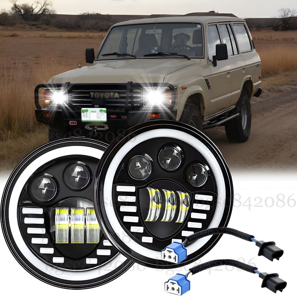 Pair 7inch Round Led Headlights For TOYOTA LAND CRUISER FJ40 FJ60 J80 ...