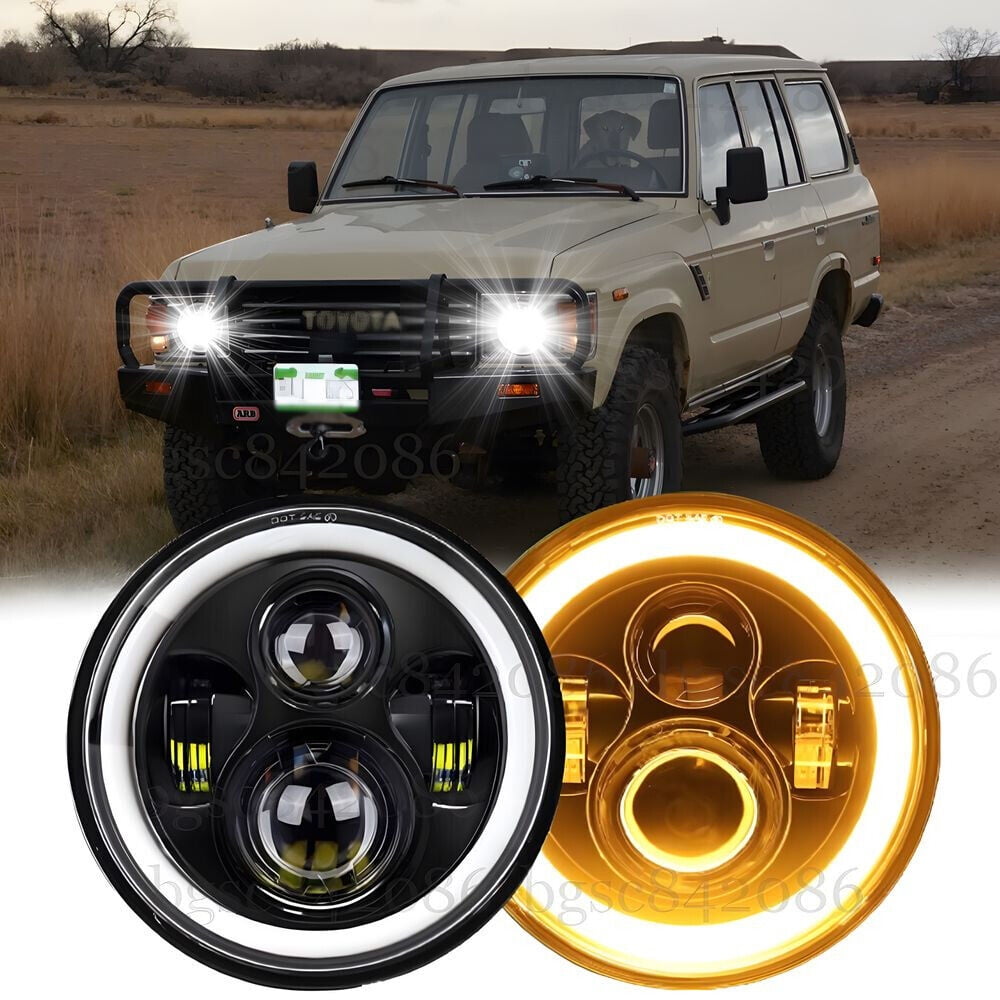 Pair 7inch Round Led Headlights For TOYOTA LAND CRUISER FJ40 FJ60 J80 ...