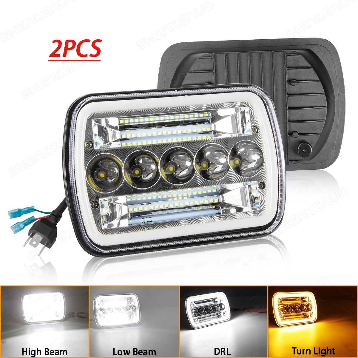 Pair 7x6 5x7 Halo LED Headlights with DRL for GMC Safari C6500 C7500 ...