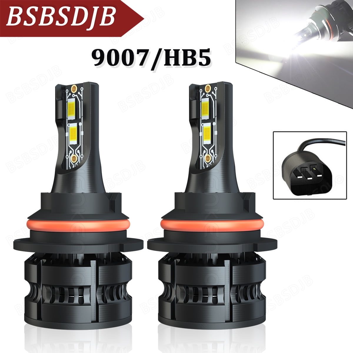 Pair 9007 HB5 LED Headlights Bulbs High/Low Low Beam 6000K White Super ...