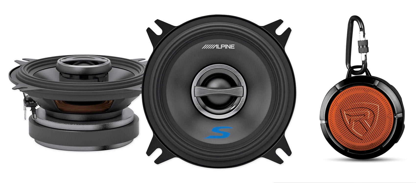 Pair ALPINE S-S40 140 Watt 4" Car Audio Speakers+Portable Bluetooth ...