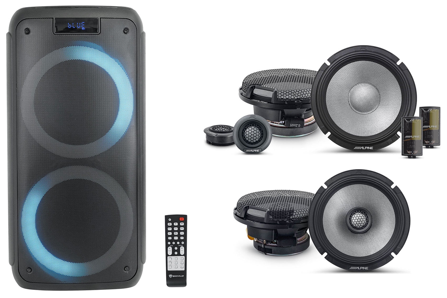 Pair Alpine R2-S65 6.5" 2-Way+R2-S65C Component Car Speakers+House ...