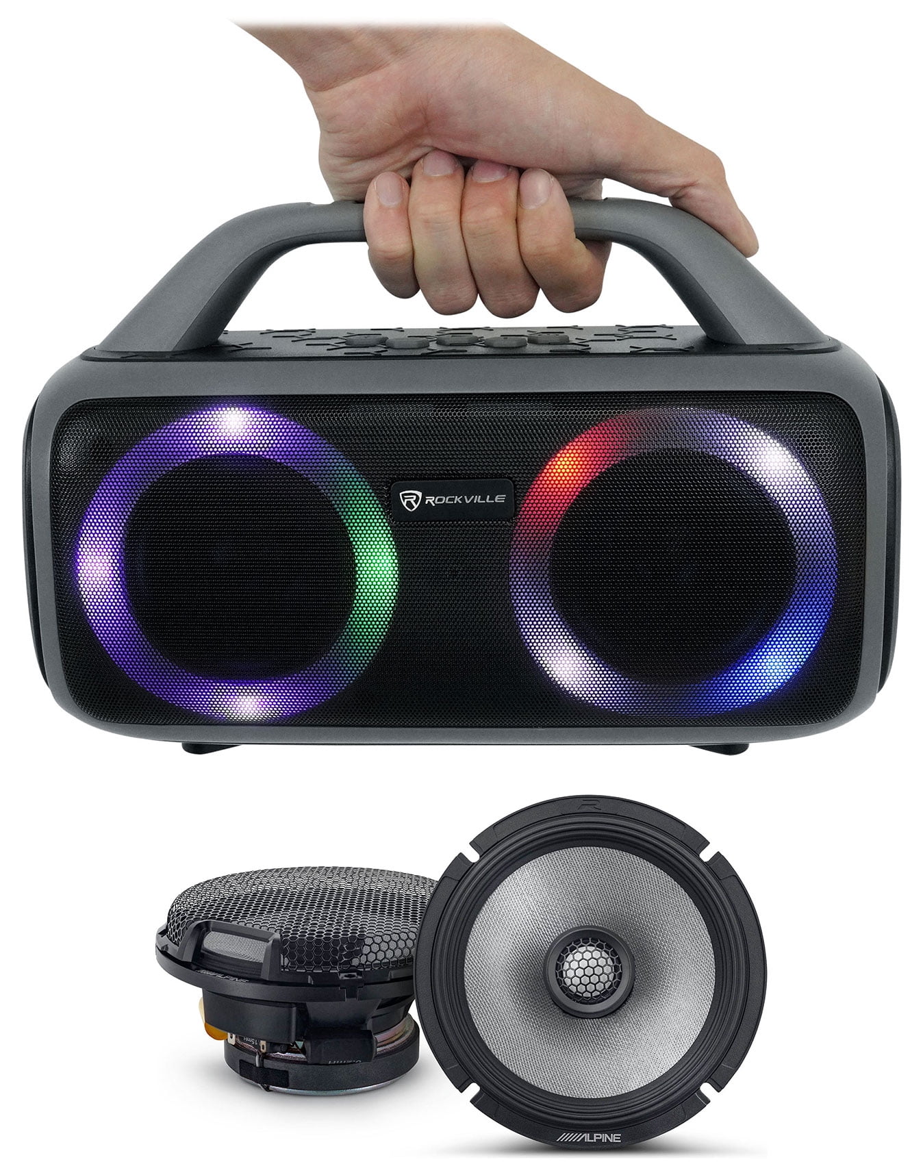Pair Alpine R2-S65 6.5" High-Resolution Car Speakers+Portable Bluetooth ...