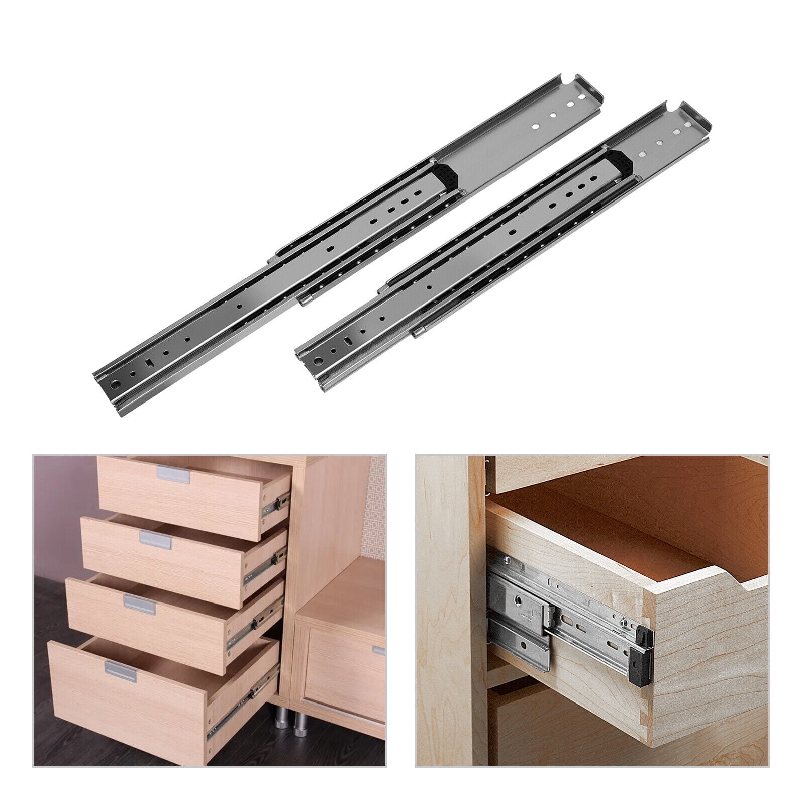 Pair Ball Bearing Rail Drawer Slide Full Extension Heavy-duty Sliver 26 ...