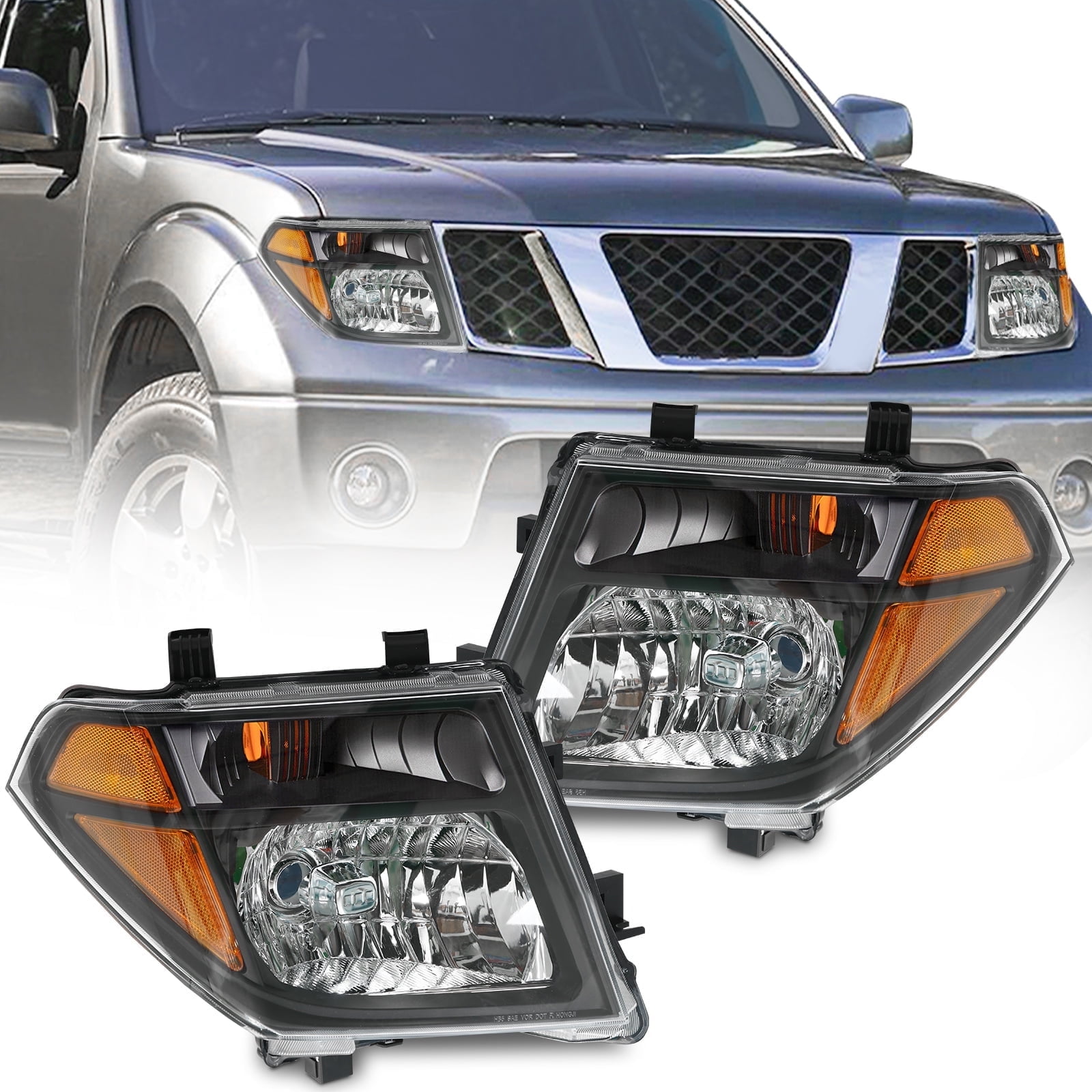 Pair Black Halogen Headlights For 2005-2008 Nissan Frontier Pathfinder ...