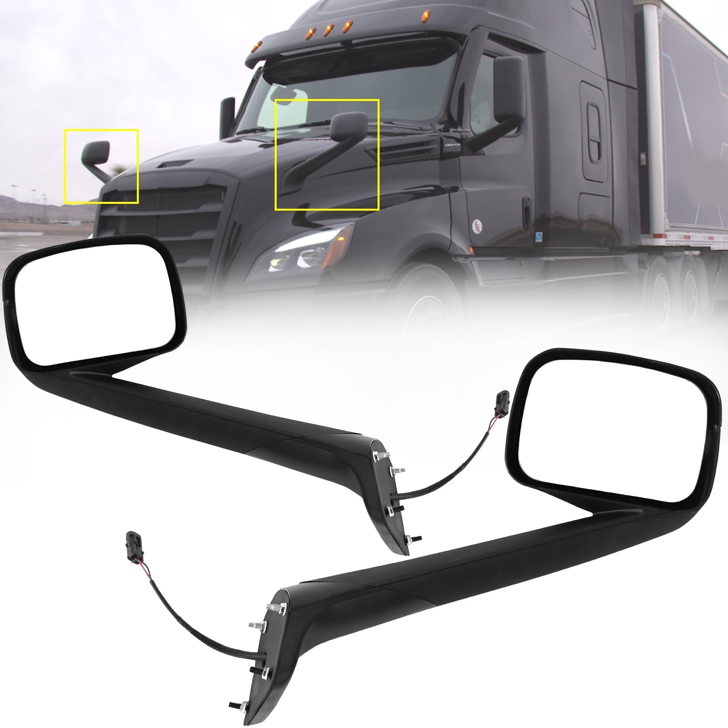 Pair Black Hood Mirrors Fit for New Freightliner Cascadia 2018-2022 ...