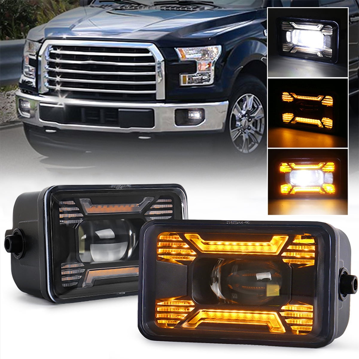 Pair Black LED Fog Lights with DRL Compatible with 2015-2020 Ford F150 ...