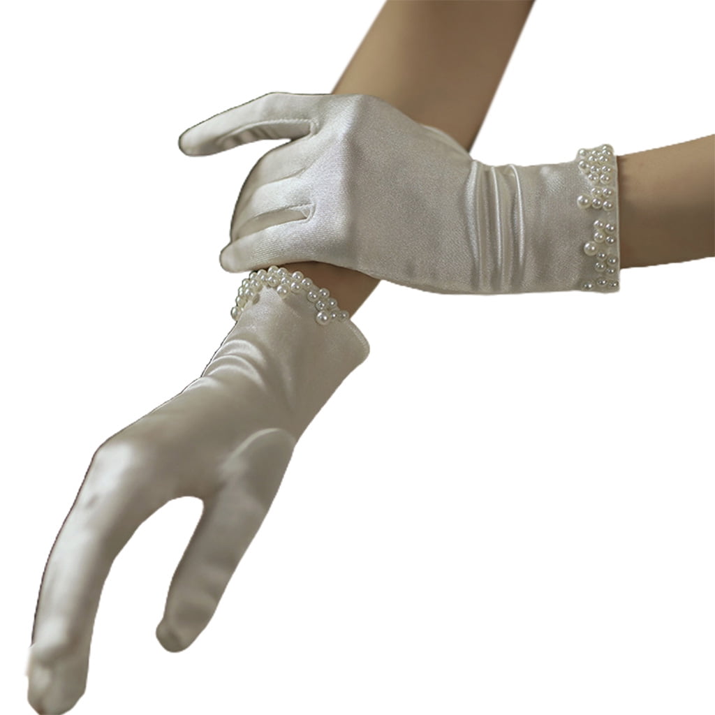 Pair Bridal Girl's Fancy Stretch Satin Dress Gloves Wrist Length Prom ...