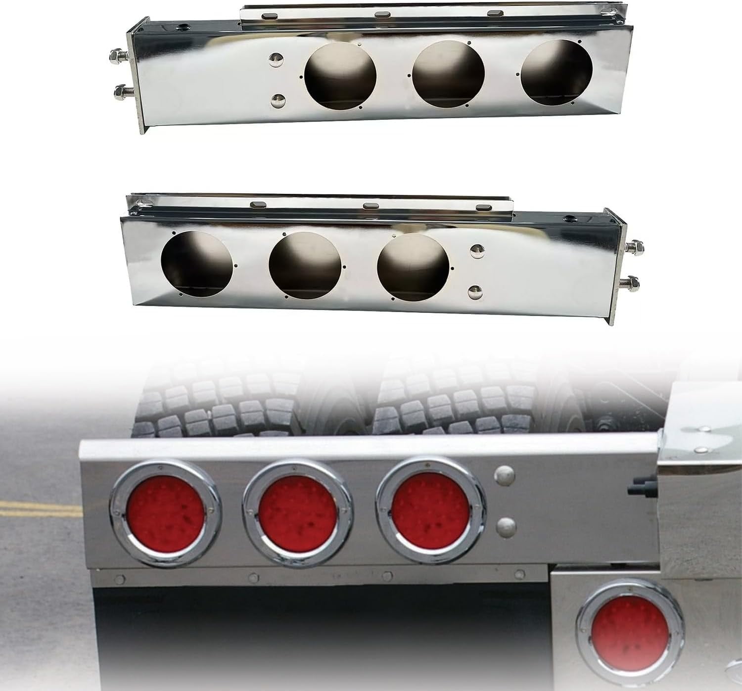 Pair Chrome Straight Mud Flap Hanger with Light Cutouts Spring Loaded ...