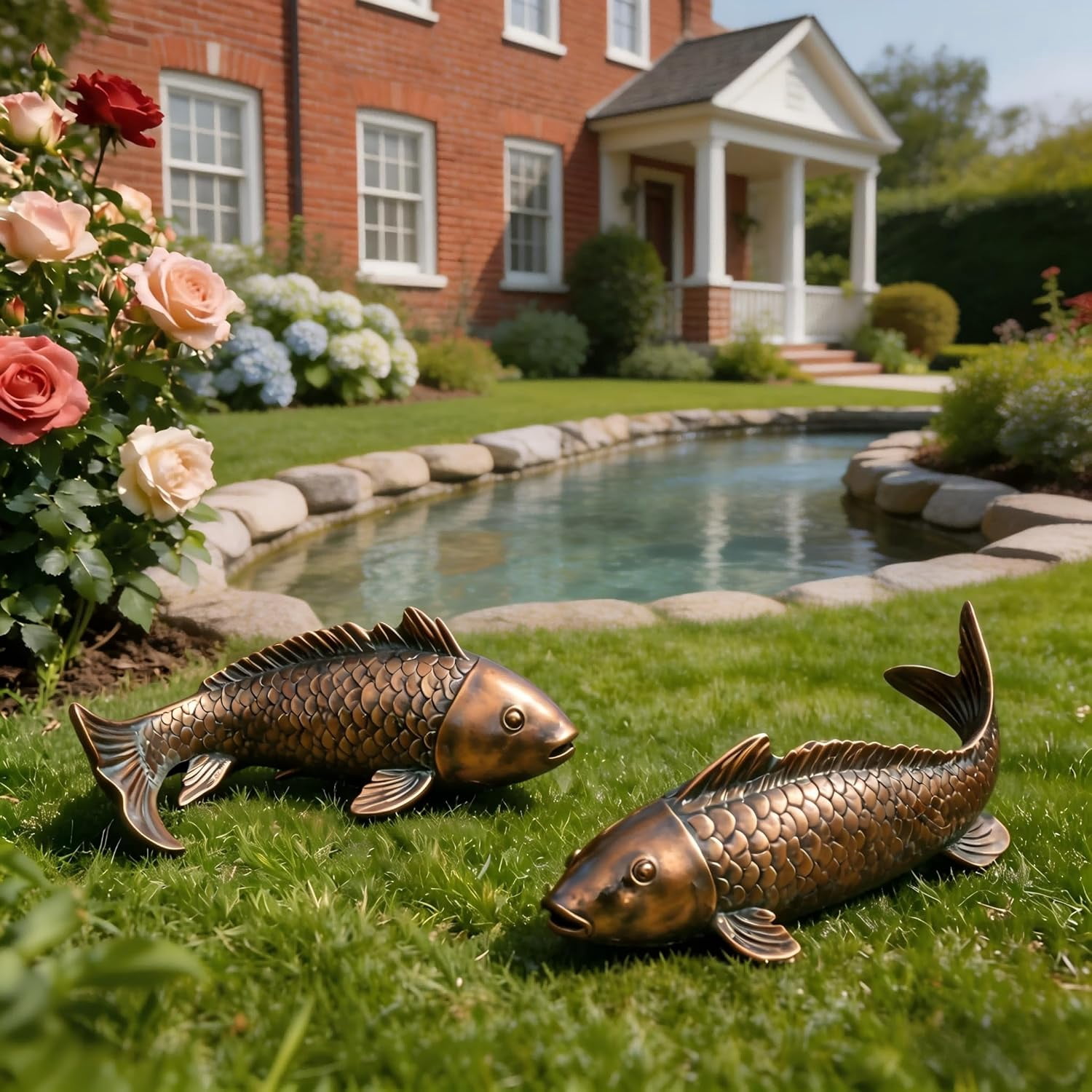 Pair Copper Koi Garden Statue Outdoor Courtyard Decoration for Home ...