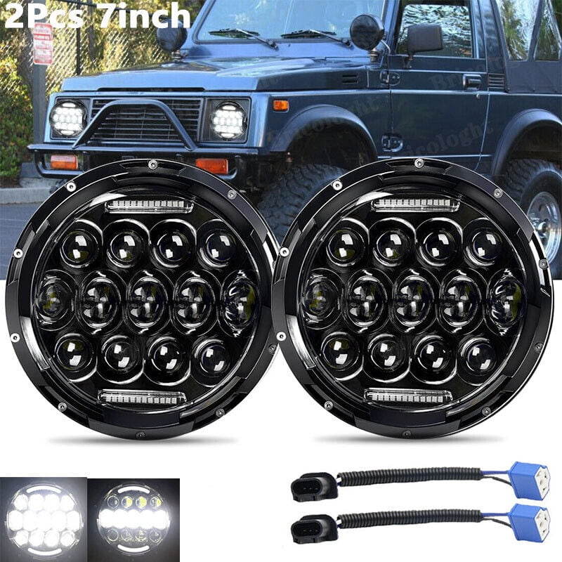 Pair Dot 7" inch LED Round Headlights DRL Hi/Lo Beam For Suzuki Samurai ...