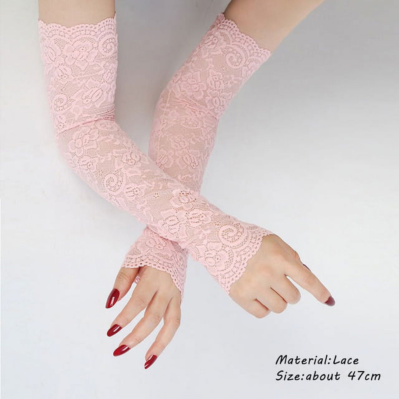 Pair Elastic Sleeve Driving Gloves Long Fingerless Ice Silk Lace Arm ...