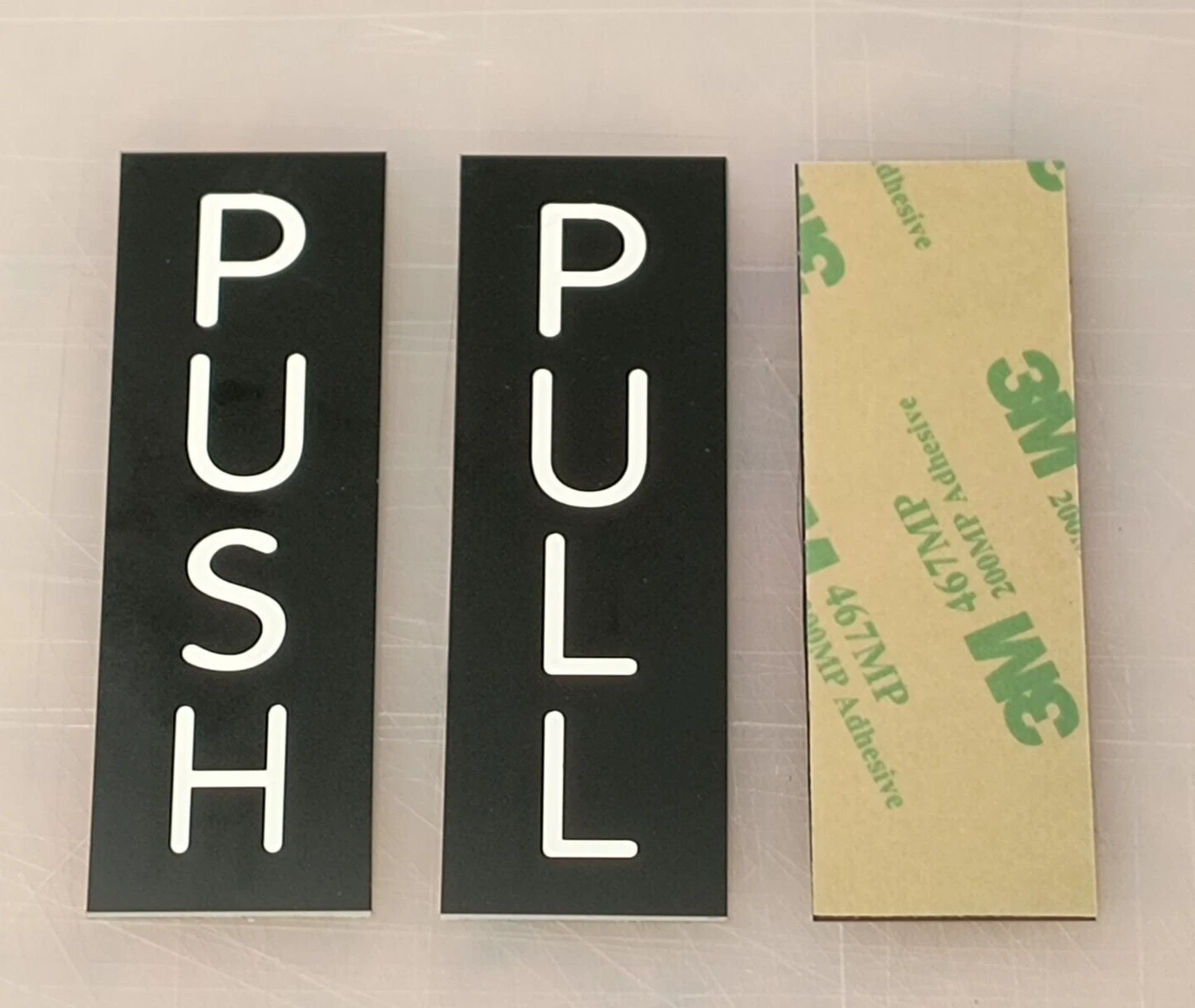 Pair - Engraved Push And Pull 3" Black Vertical Door Signs W/ Adhesive ...