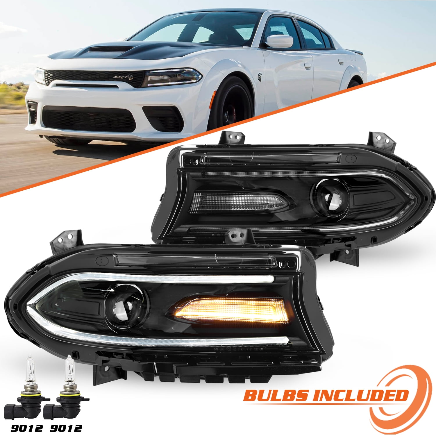 Pair For 2015-2022 Dodge Charger Halogen LED DRL Projector Headlight ...