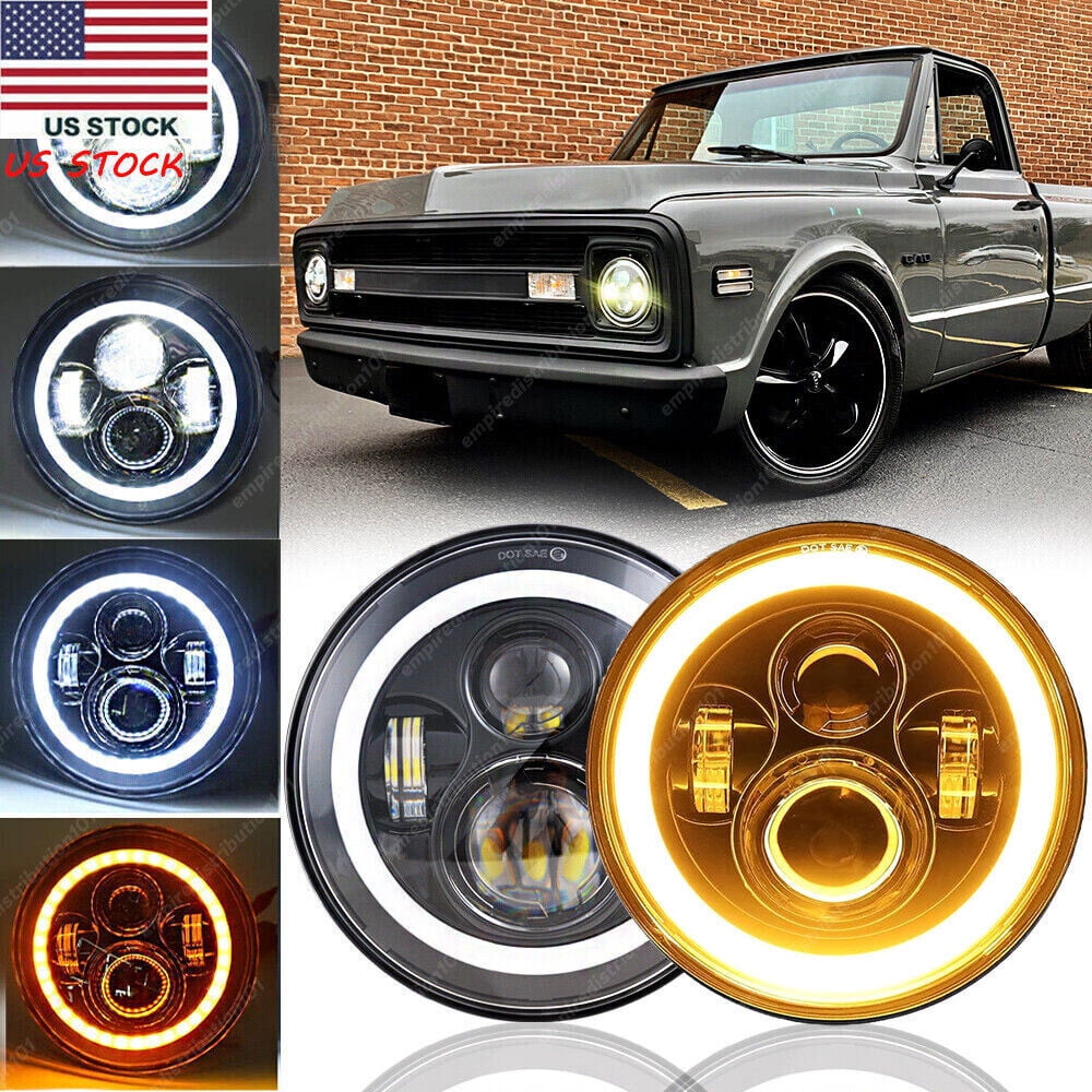 Pair For Chevy C10 C20 Pickup Camaro Nova 7" Round LED Headlights Hi/Lo ...
