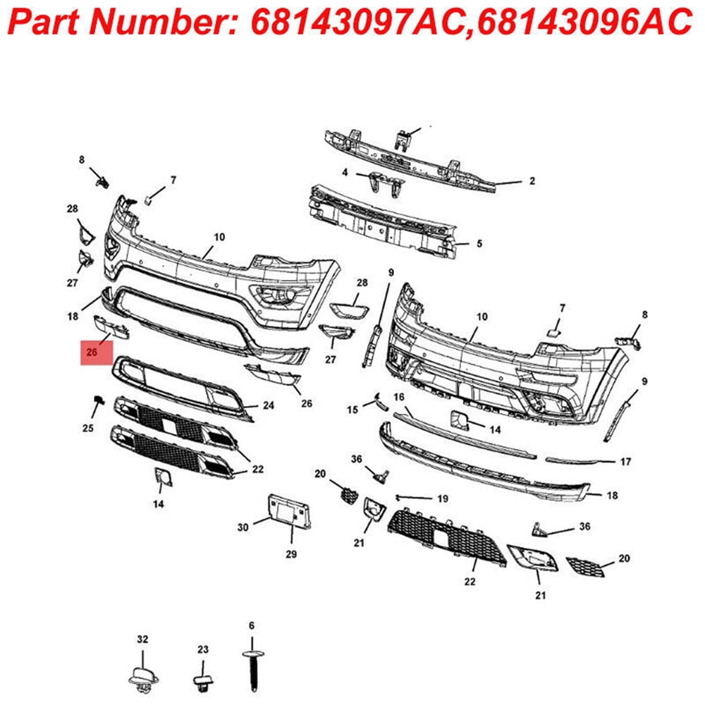 Pair Front Bumper Filler Panel 68143096AC For 2014-2020 Jeep Grand ...