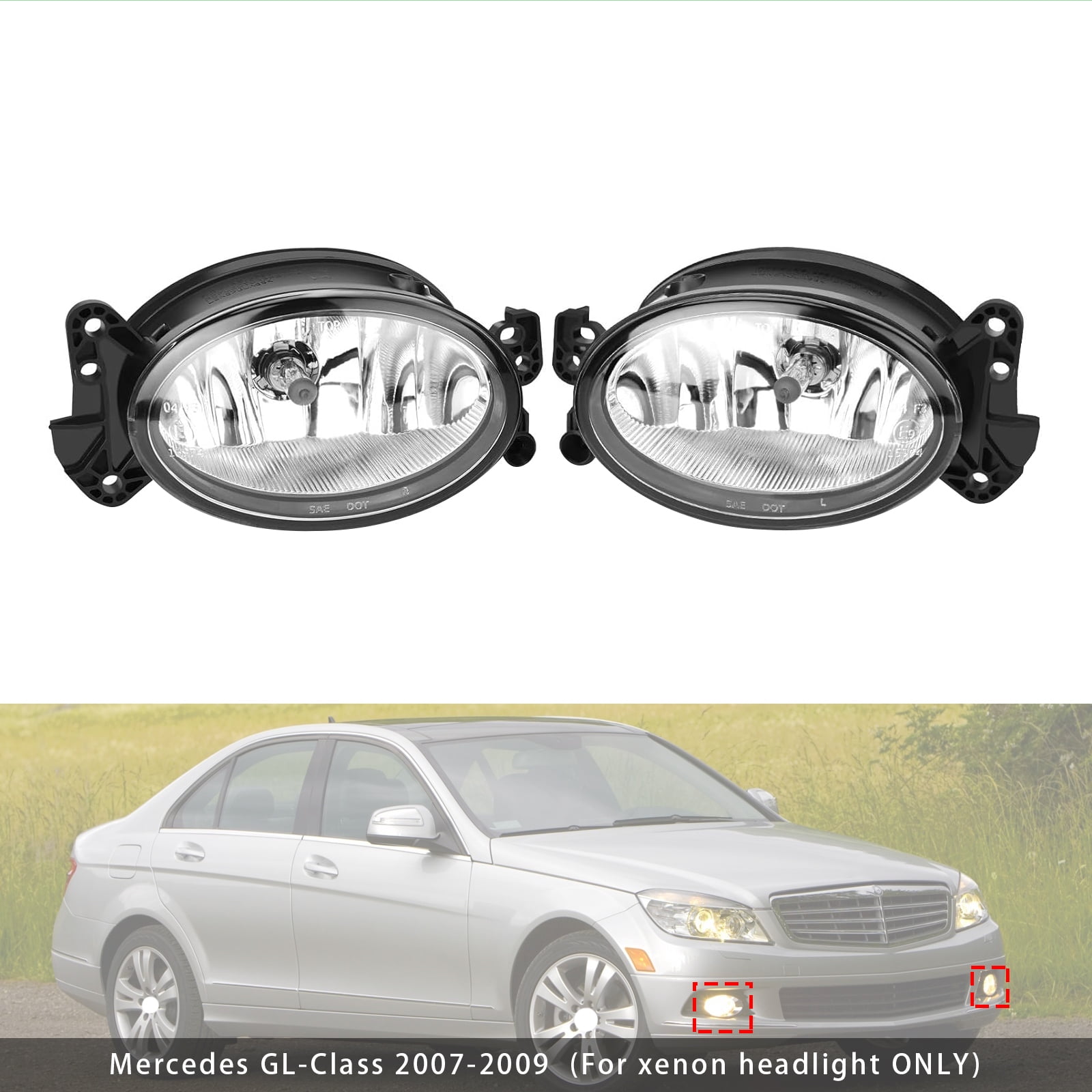 Pair Front Fog Light Lamps With Bulbs For Mercedes Benz W204 W211 W164 ...