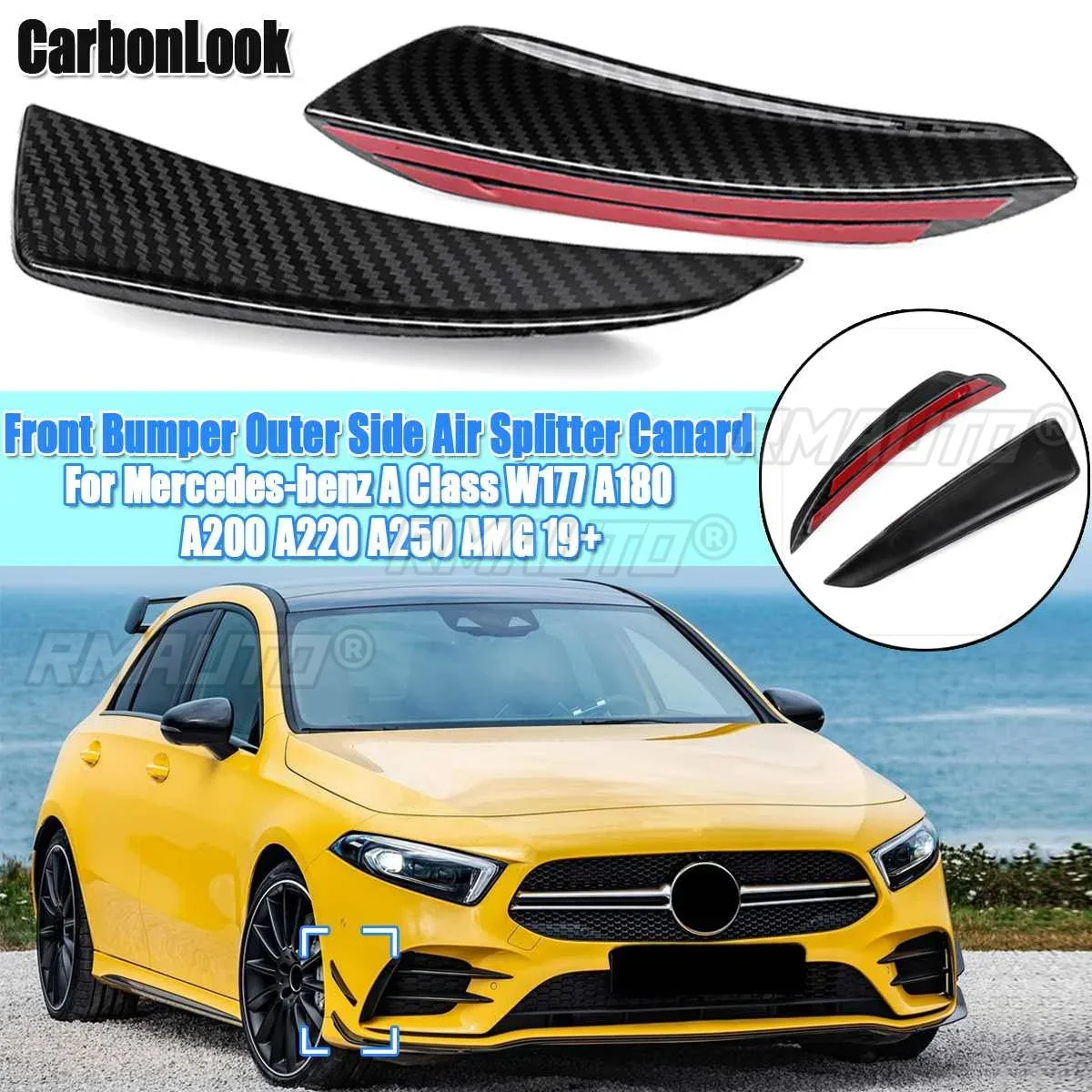 Pair Front Lower Bumper Lip Canard Trim For Mercedes-benz A Class W177 ...