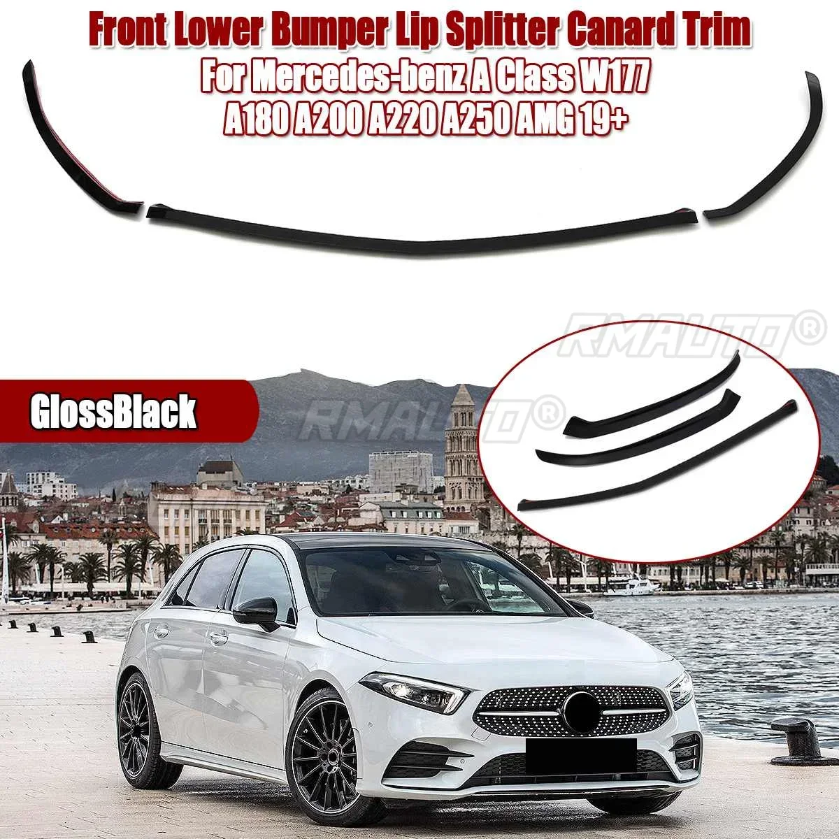 Pair Front Lower Bumper Lip Canard Trim For Mercedes-benz A Class W177 ...
