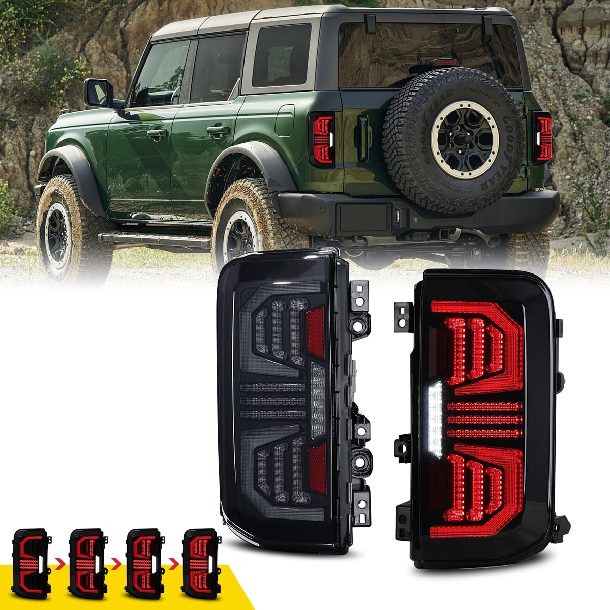 Pair Full LED Tail Lights For 2021-2025 Ford Bronco 2 Door 4 Door w/LED ...