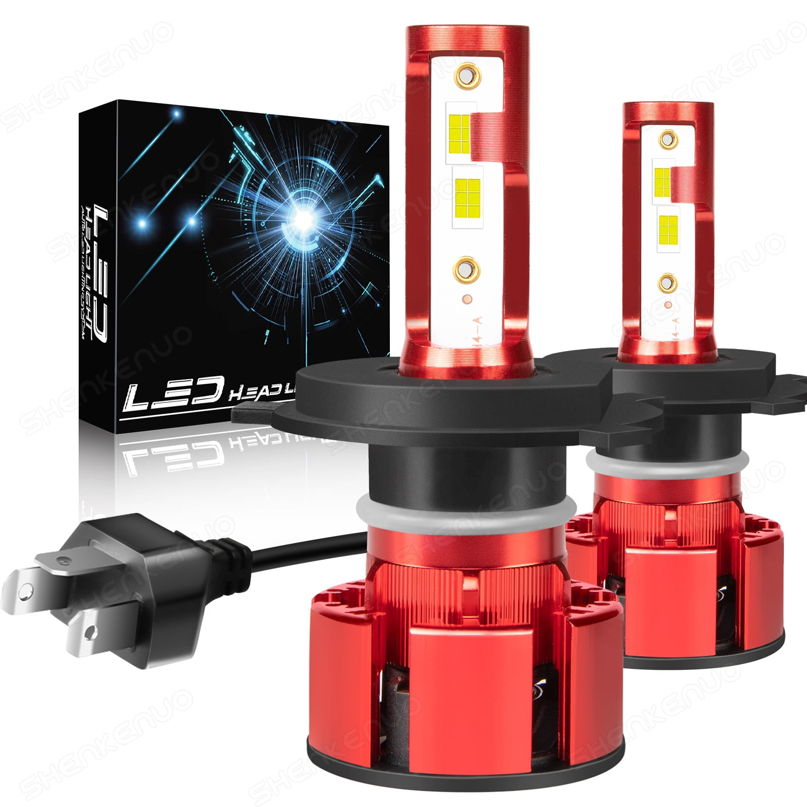 Pair H4 9003 HB2 LED Headlight Bulbs Kit High Low Beam Super Bright 6000K White - Walmart.com