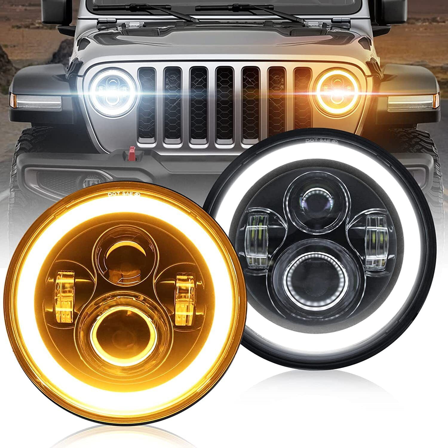 Pair Halo 7“ LED Headlights HI/LO Beam DRL for Chevy Chevelle 1971 1972 ...