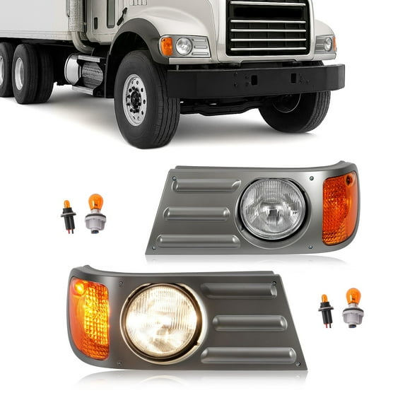 Pair Headlights Corner Lights Gray Bezel For Mack Granite CV713 Truck ...