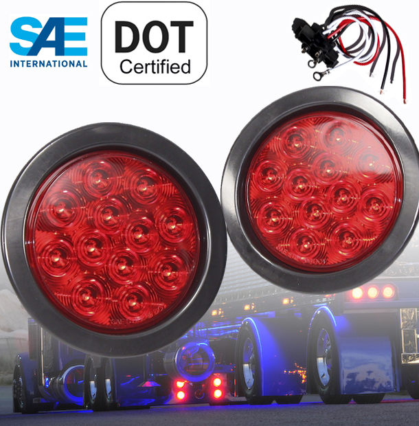 Pair High Quality LED 4" Red Round STOP BRAKE TURN TAIL RUNNING Light w ...