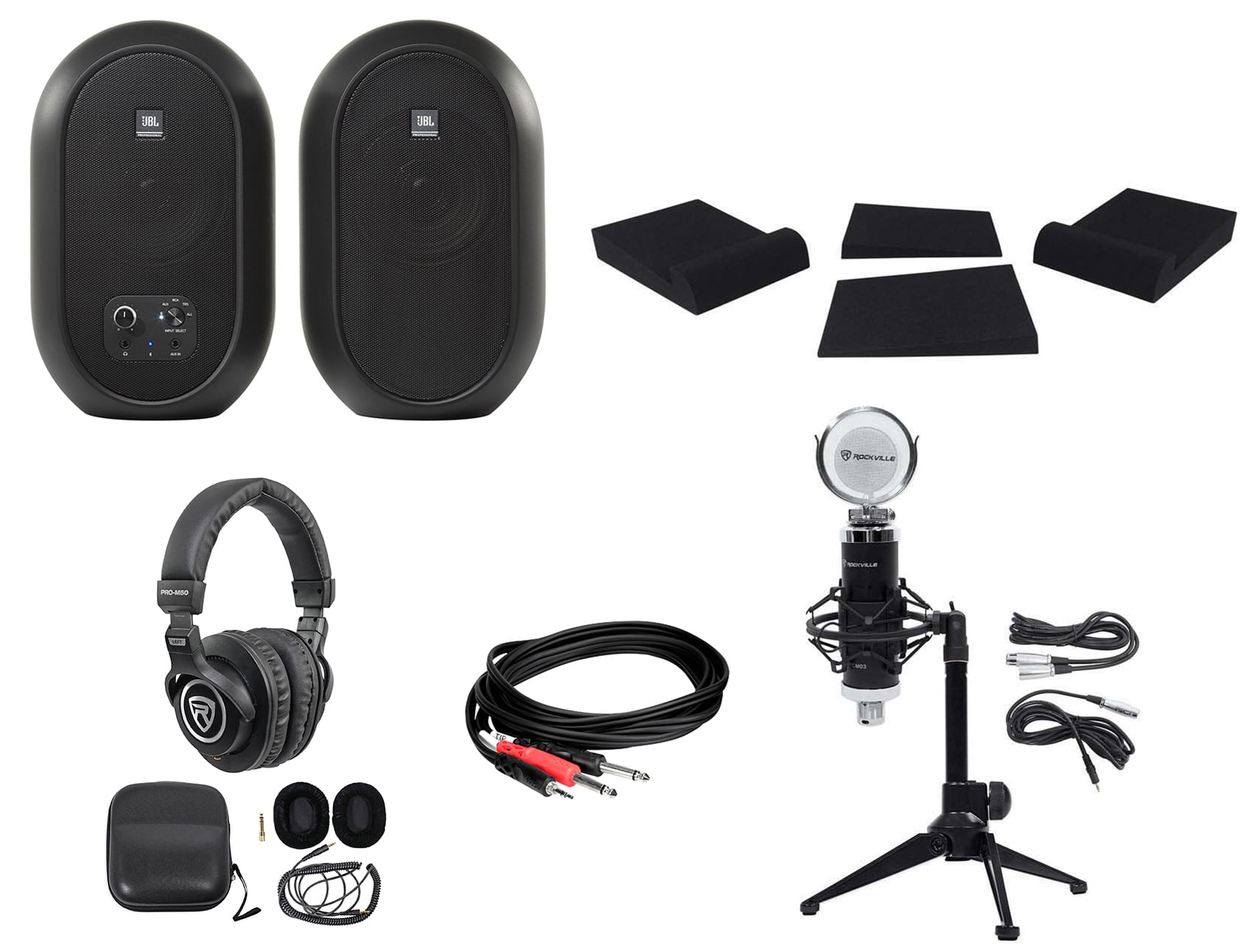 Pair JBL 104 Powered Studio Monitors w/Bluetooth+Headphones+Mic+Stand ...