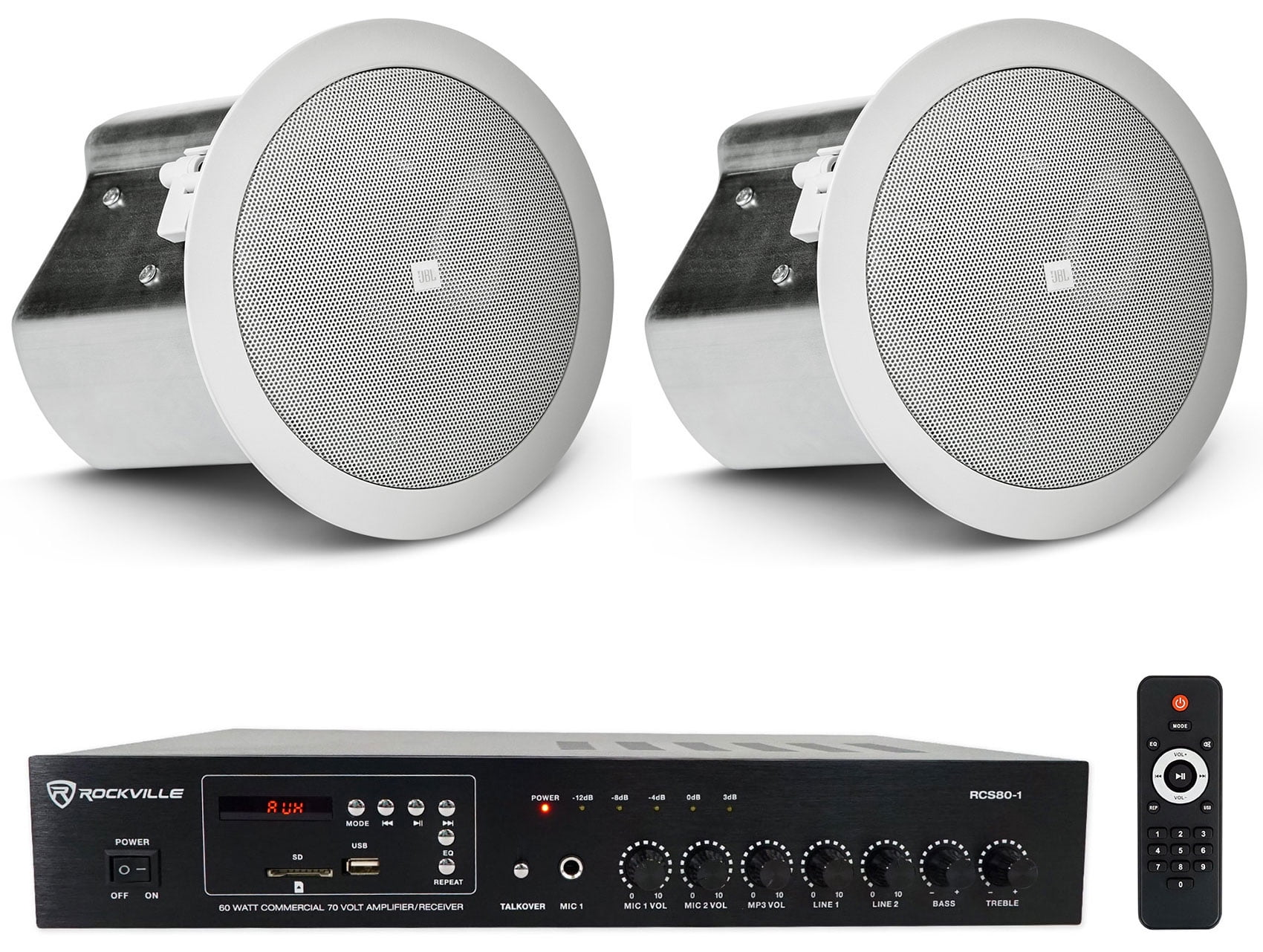 Pair JBL CONTROL 14C/T 4" In-Ceiling Speakers + Receiver For Restaurant ...