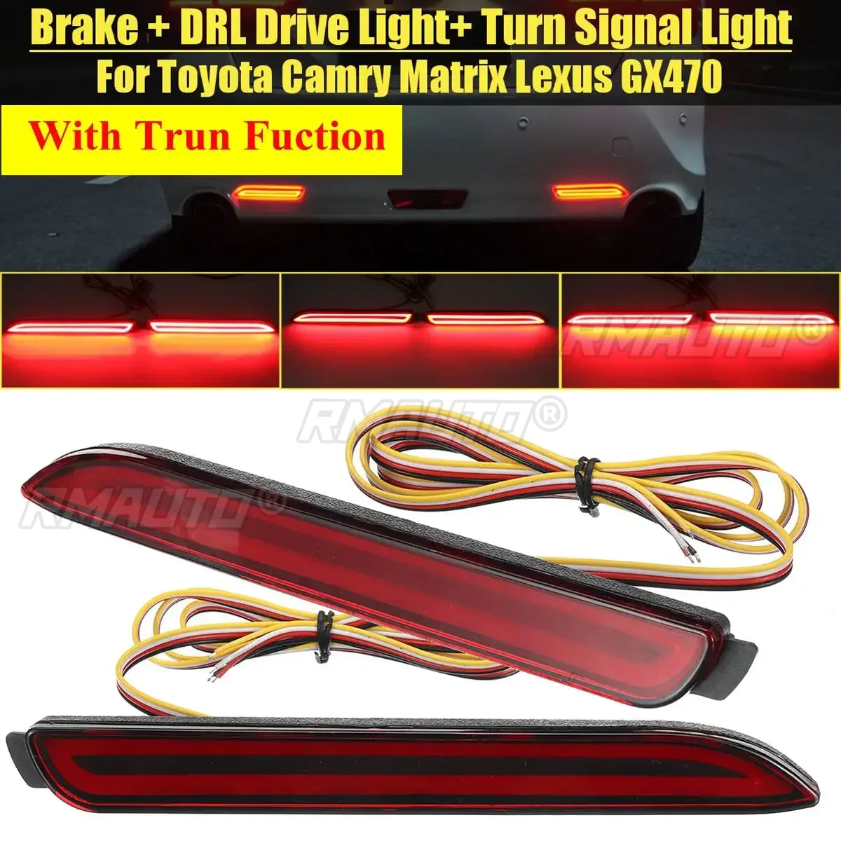Pair Led Car Rear Bumper Reflector Tail Light Bar for Toyota Camry for ...