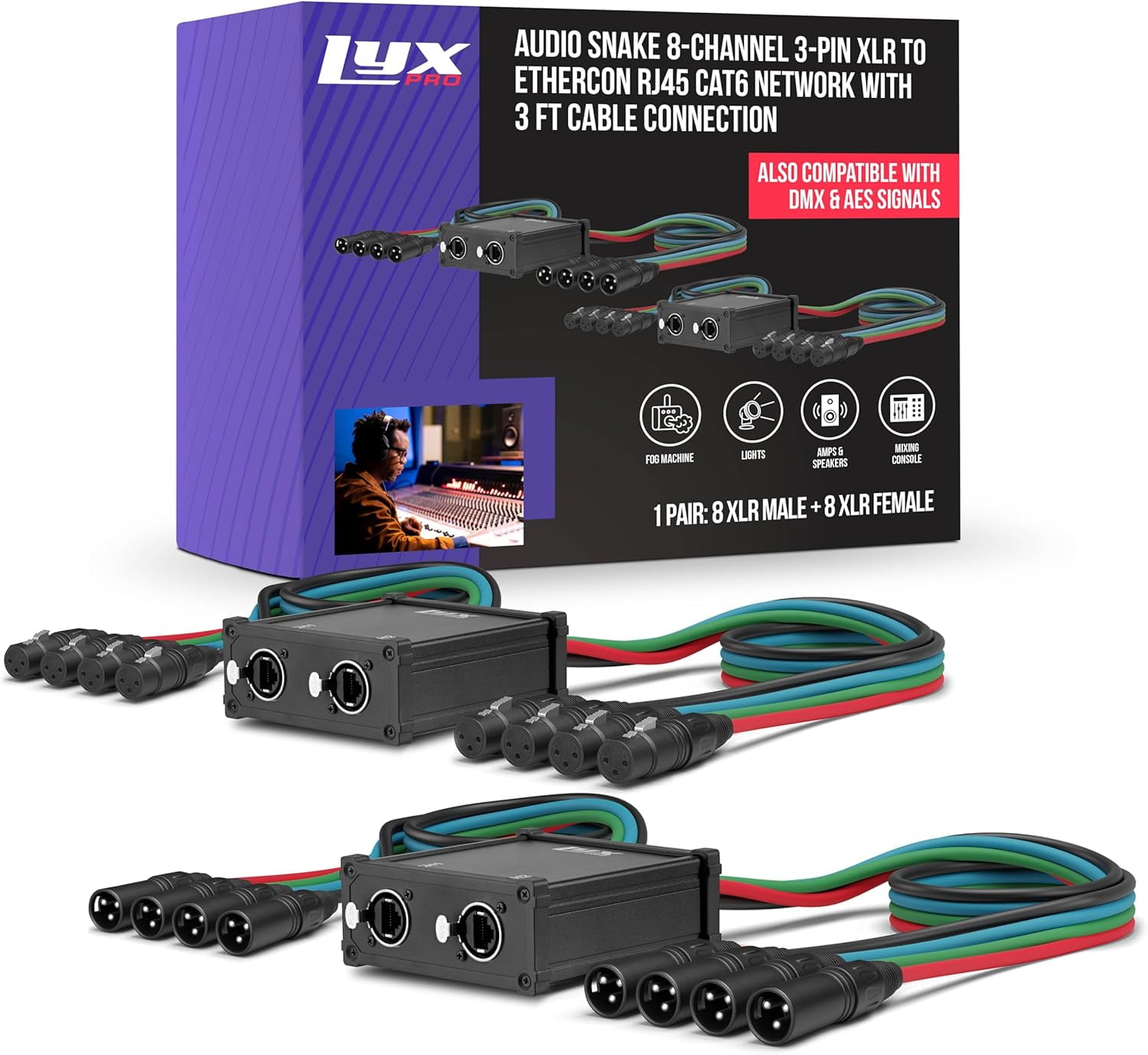 Pair of LyxPro Audio Snake 8 Channel XLR 3 Pin Multi Network Breakout ...