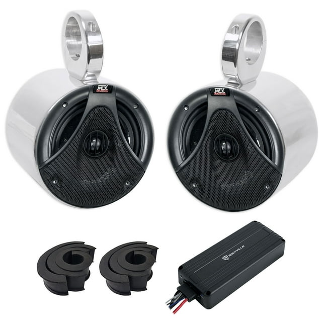 Pair MTX 6.5" 150w Silver Roll Bar Tower Speakers+Bluetooth Amp For ATV ...