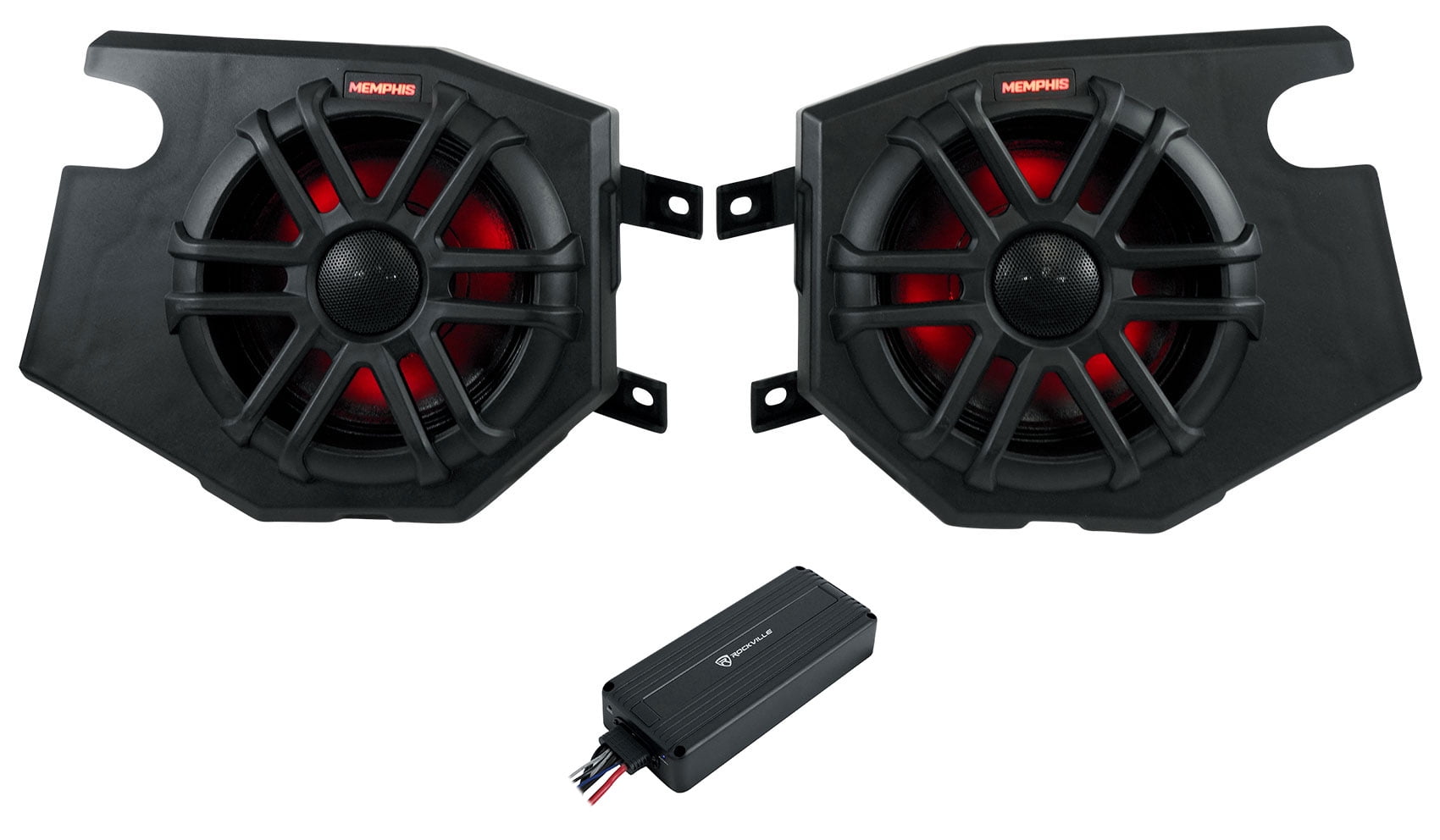 Pair Memphis Audio RNGR65FE 75w RMS Speakers+Pods+Amp For 2014+ Polaris ...