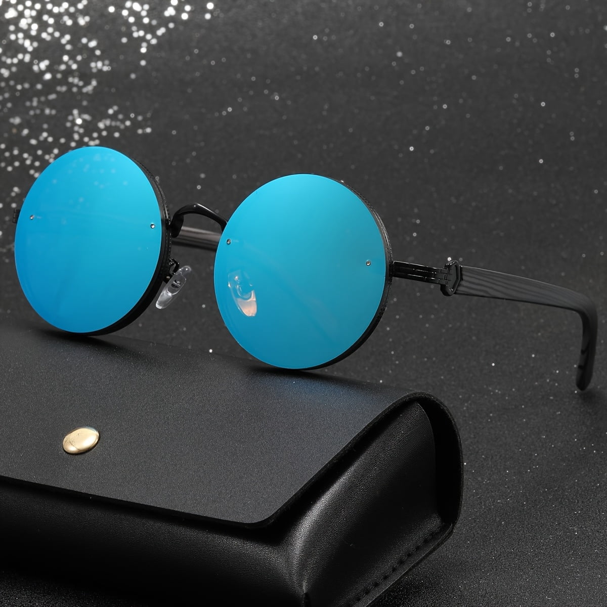A Pair of Men'S Round Retro-Style Glasses with Metal Frames And Faux ...