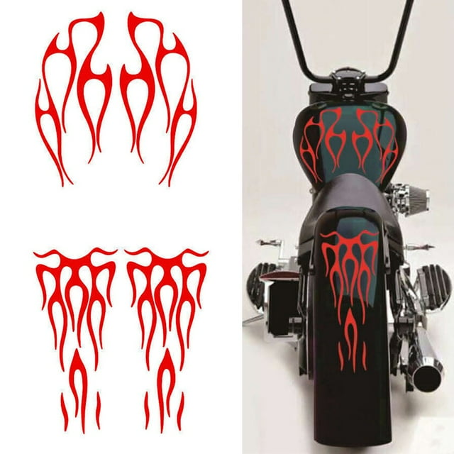 Pair Motorcycle GAS TANK & FENDER Flame Style Vinyl Decal Sticker ...