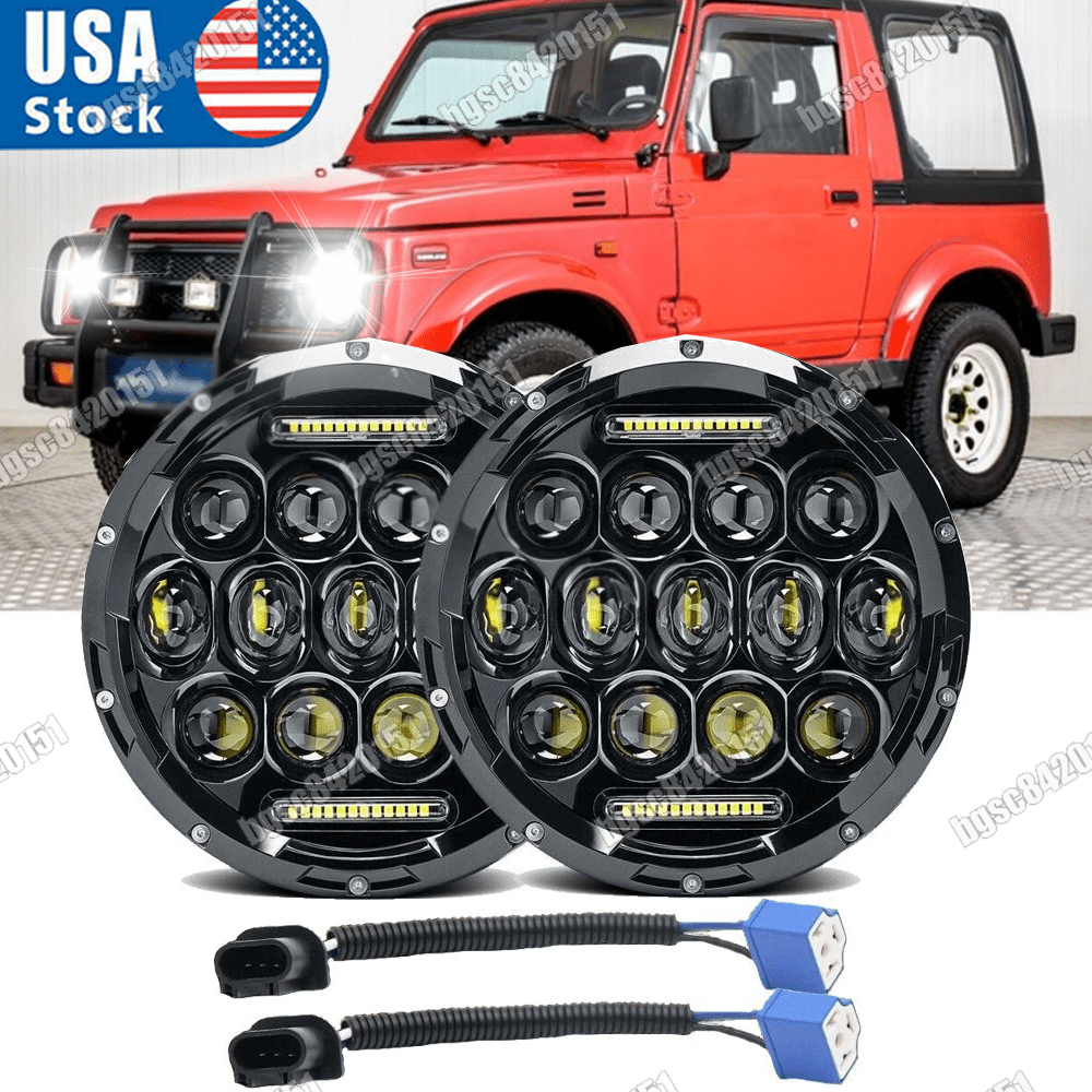 Pair New 7"inch Round LED Headlights Hi/Lo Beam DRL For Suzuki Samurai ...