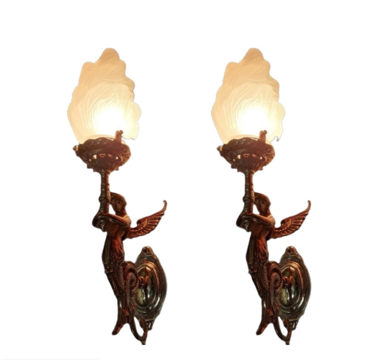 Pair Of Antique Vintage Art Nouveau Brass Mermaid Wall Sconces Lamp ...
