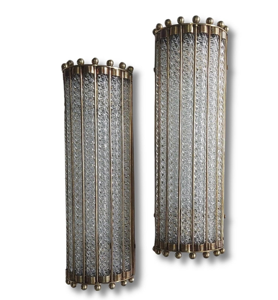 Pair Of Antique Vintage Old Art Deco Brass & Ribbed Glass Rod Ship ...