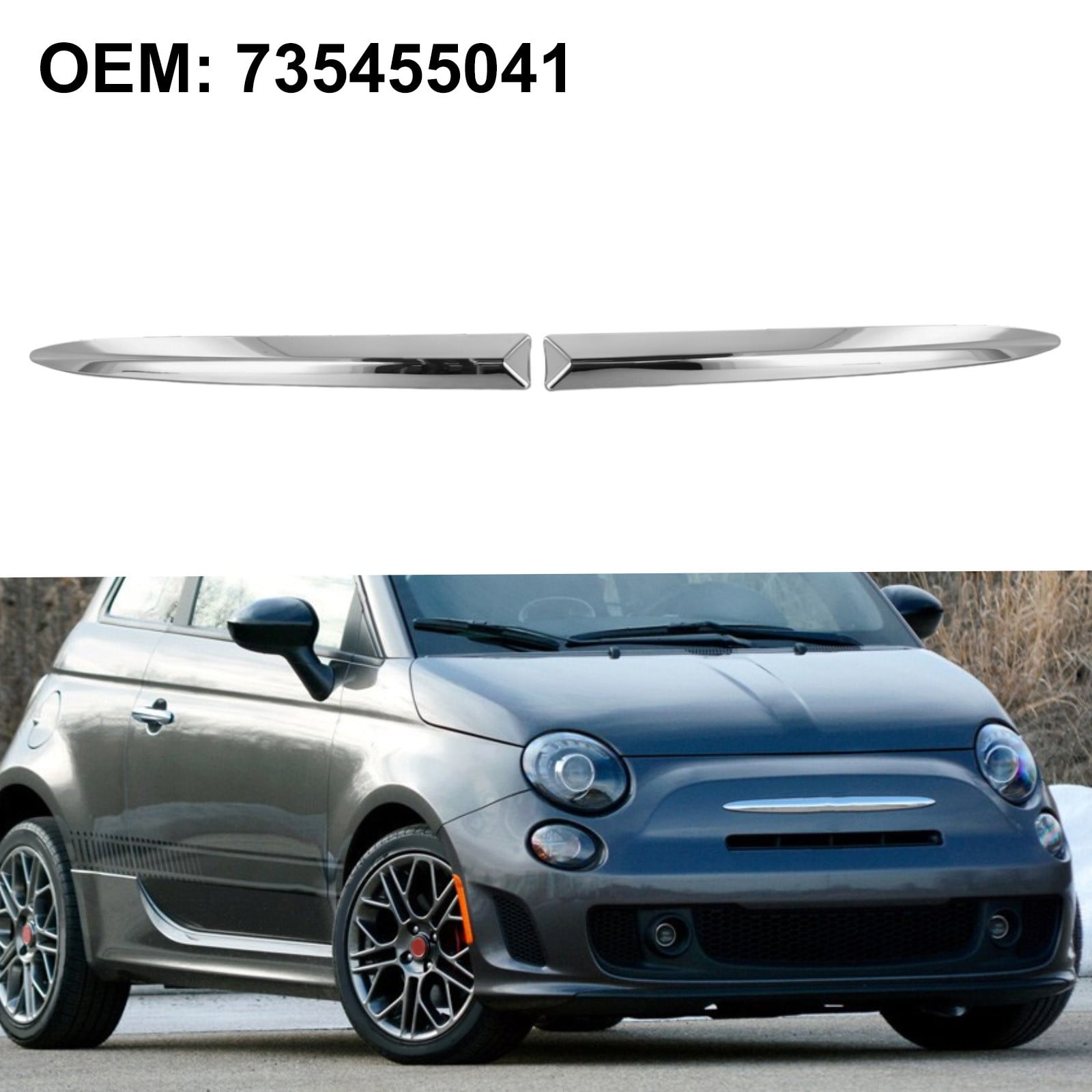 Pair of Chrome Front Bumper Upper Grill Moulding Trim For Fiat for 500 ...