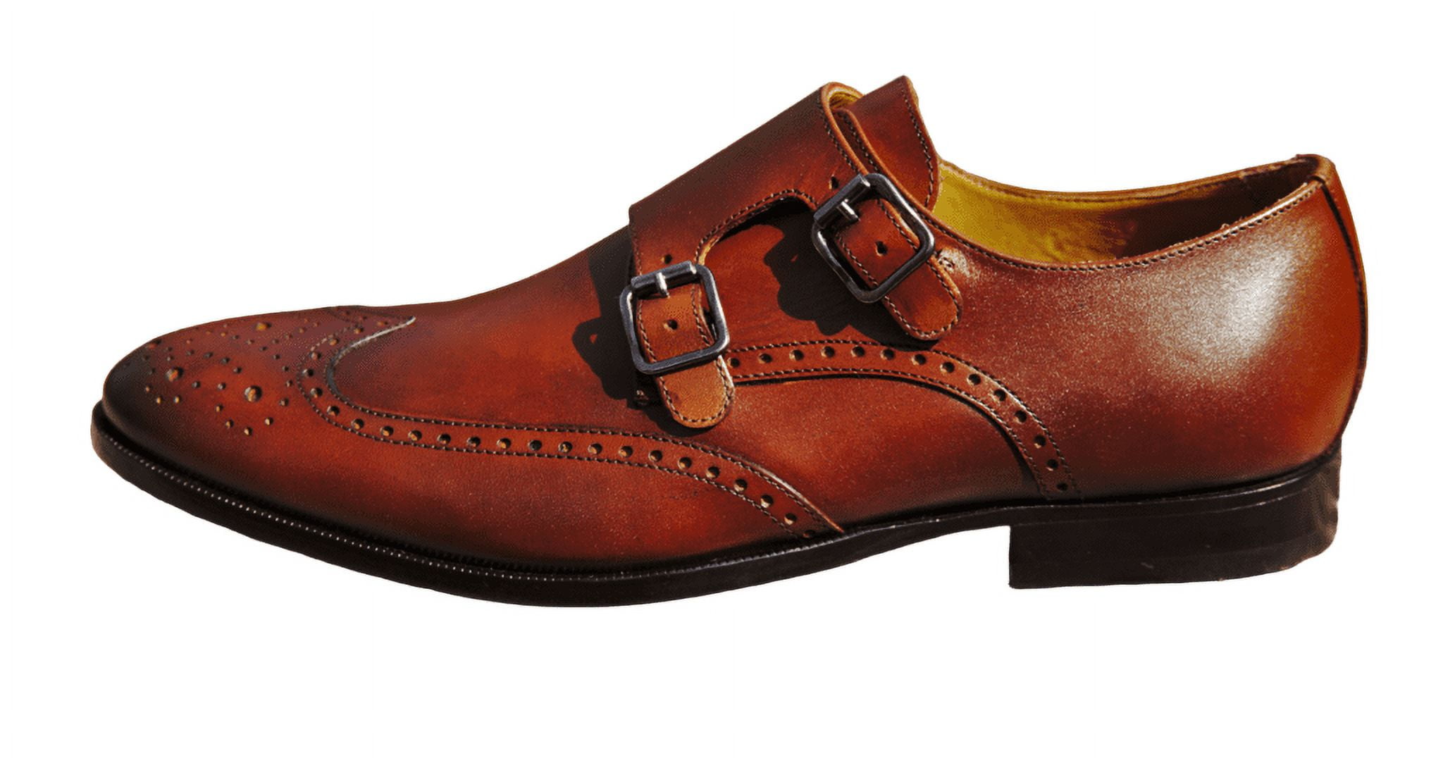 Pair Of Kings Shoes Men's Straight Brandy Brown Leather Monk Strap ...