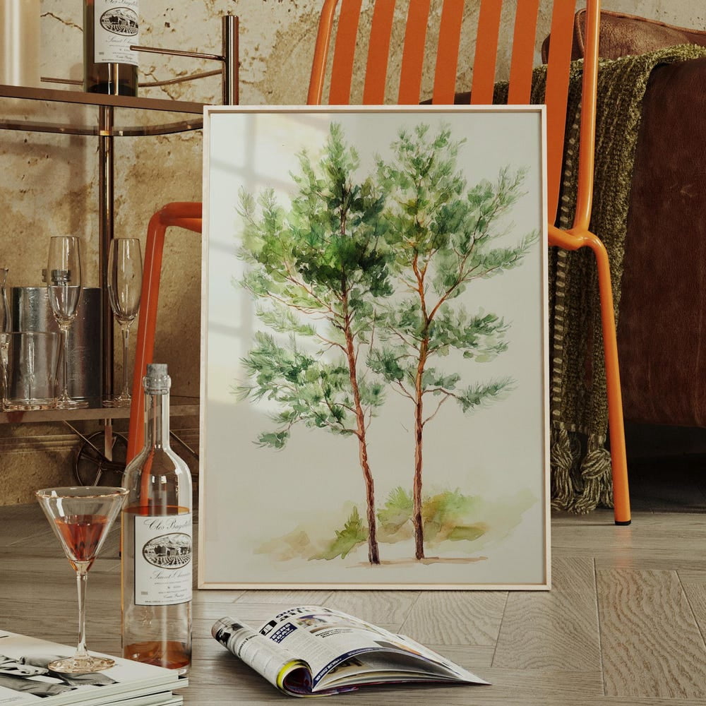 Pair Of Pine Trees Watercolor Style Print Botanical Tree Art Green ...