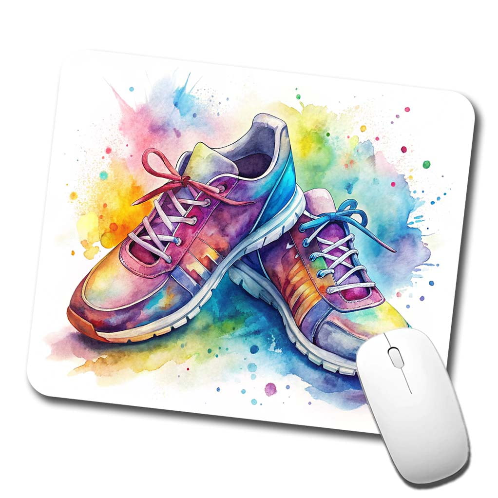 Pair Of Running Shoes Watercolor Mouse Pad Low Profile Gaming Mat ...