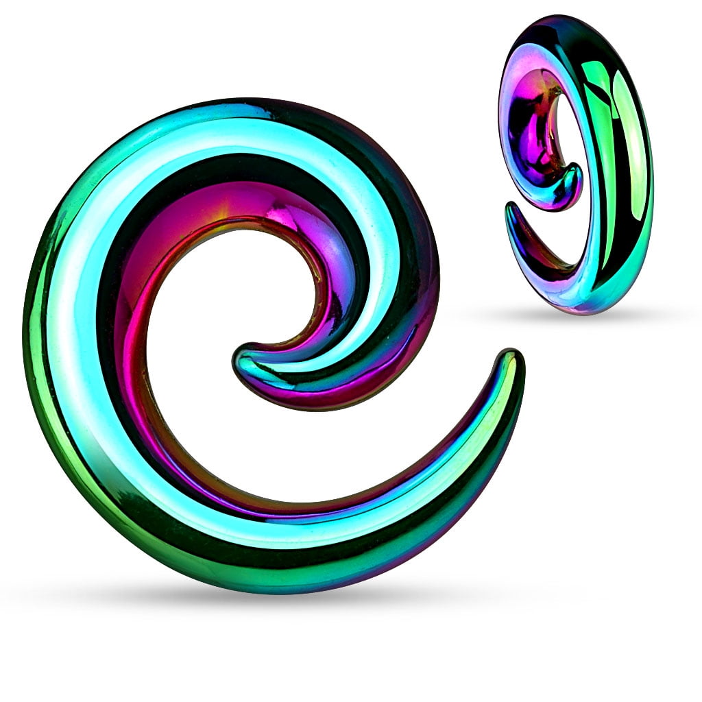 Pair Rainbow Anodized Steel Spirals plugs ear gauges tapers - Size=6g ...