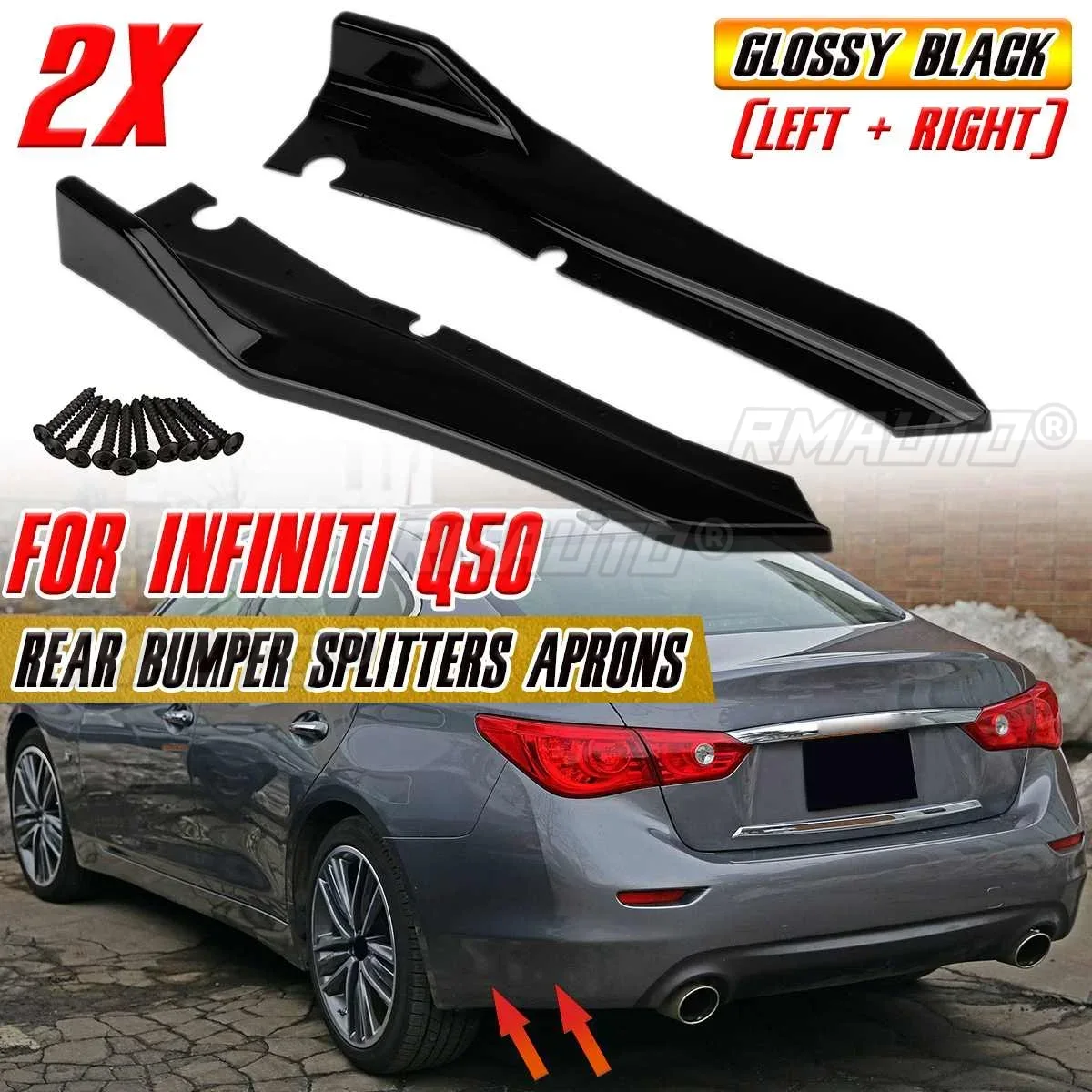 Pair Rear Bumper Lip Splitters Aprons Side Corner Protector Car Rear ...