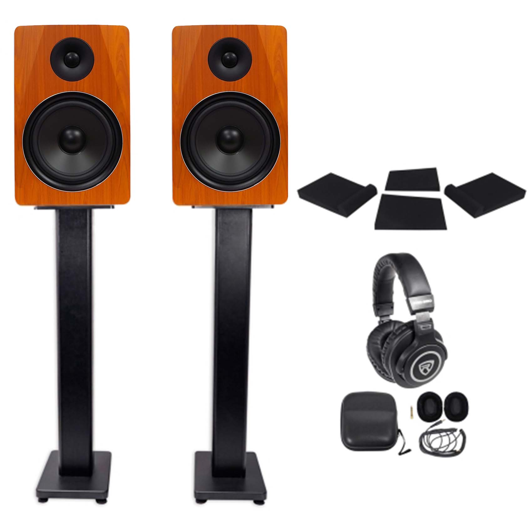 Pair Rockville APM8C 8" 500W Powered Studio Monitors+Stands+Pads ...