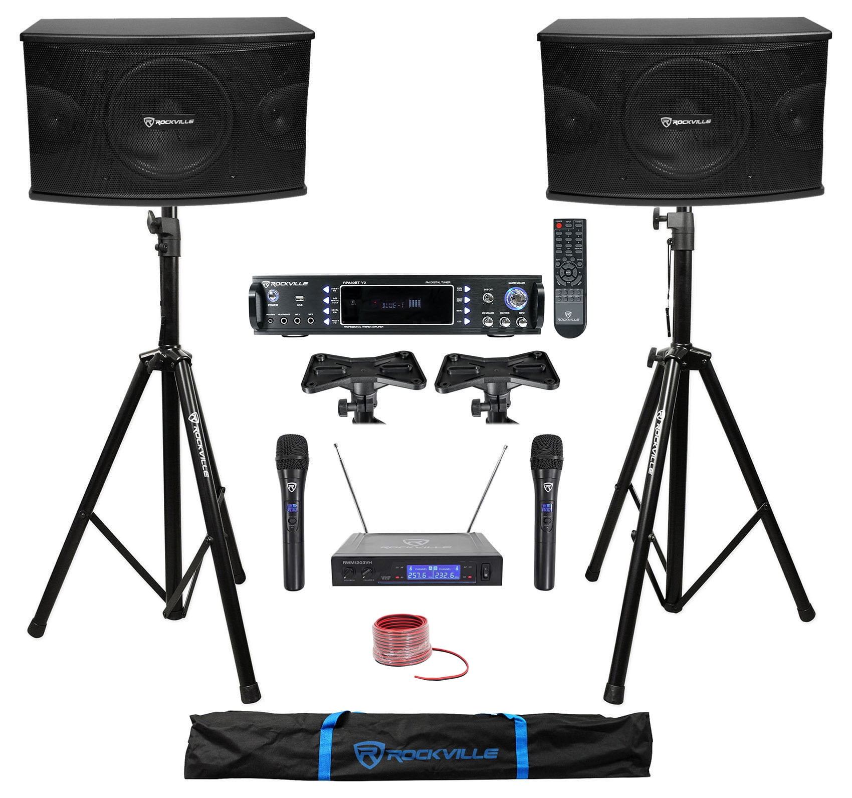 Pair Rockville KPS10 Karaoke Speakers+Bluetooth Amp+Tripod Stands ...