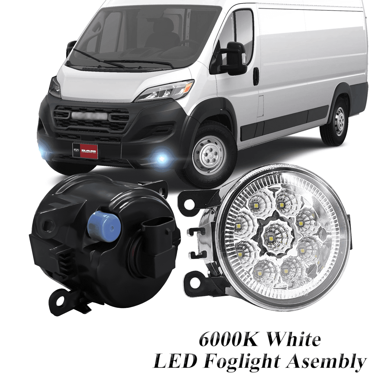 Pair Round LED Fog Lights for Ram ProMaster 1500 2500 3500 2014-2021 ...